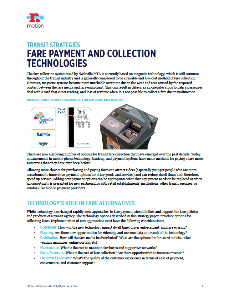 Fare Payment and Collection Technologies